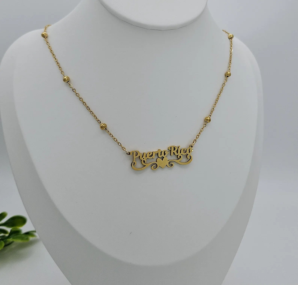 Gold Puerto Rico Necklace, Heart & PR Necklace For Women, 14k Heavy ...