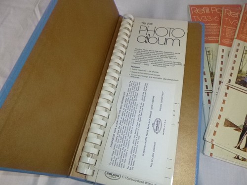 NOS Vtg Holson Co. Blue Leatherette Photo Album & 3 Refill Page Packs ...