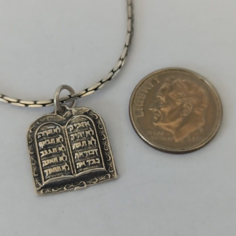 Ten Commandments Necklace Vintage Silver 925 Hebrew Men Women Thick VTG ...