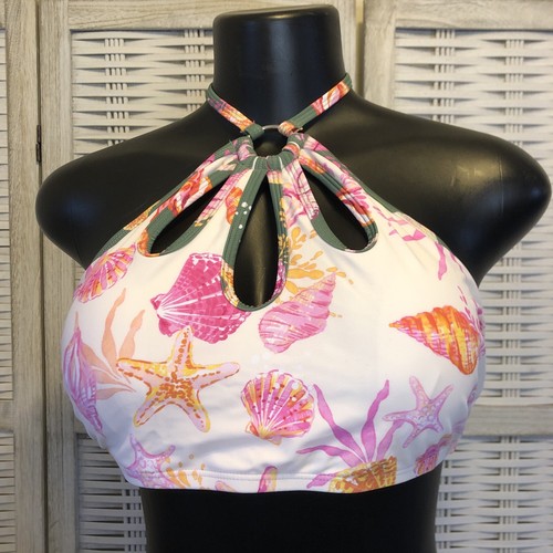 NWT Cupshe One Piece Bikini Top Size Medium Shell Halter Green Pink ...