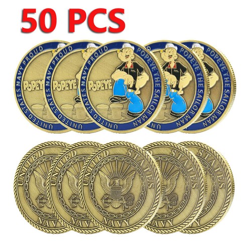 50PCS US Navy Proud Popeye Sailor Man Bronze Metal Challenge Coin Coast ...