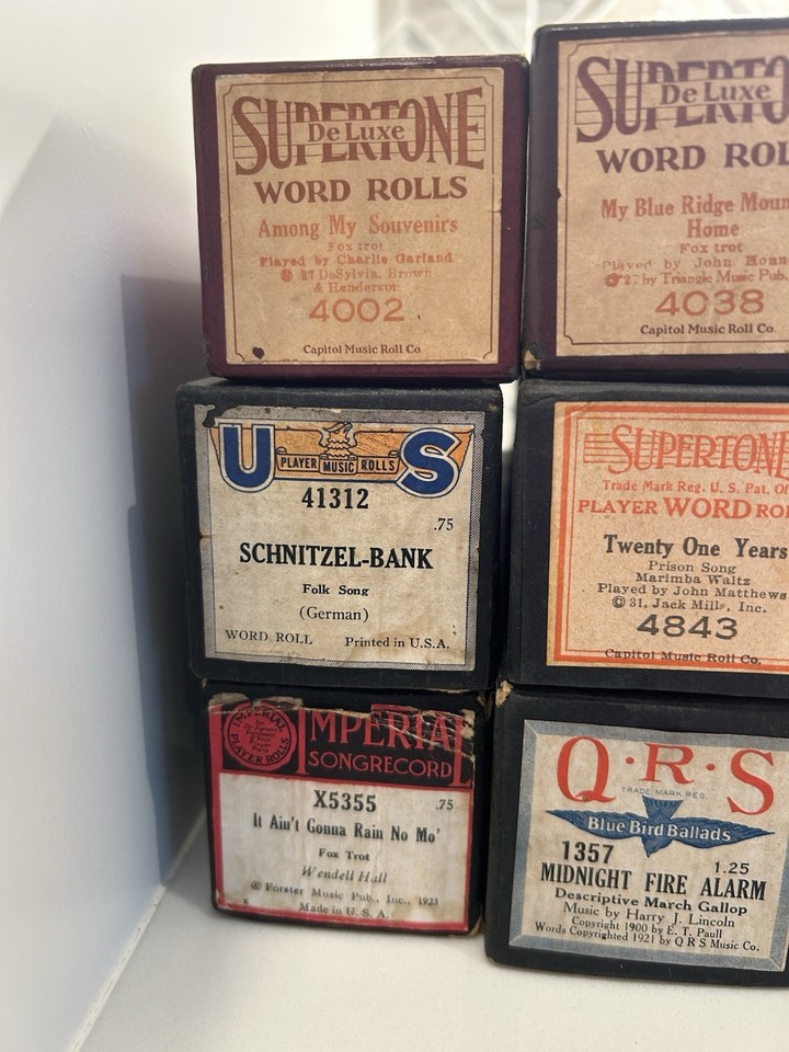 Player Piano Rolls Lot 15 & Boxes Supertone US Imperial Challense QRS ...