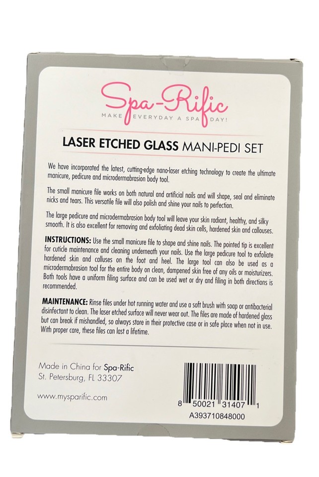 Spa-Rific Laser Etched Hardened Glass Manicure & Pedicure Set Rose New ...
