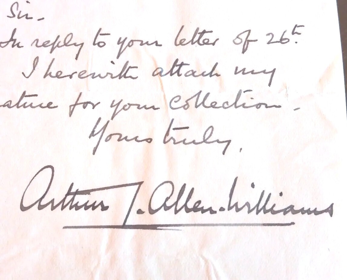 General Sir Arthur John Allen-Williams (1869-1949) Autograph - Signed ...