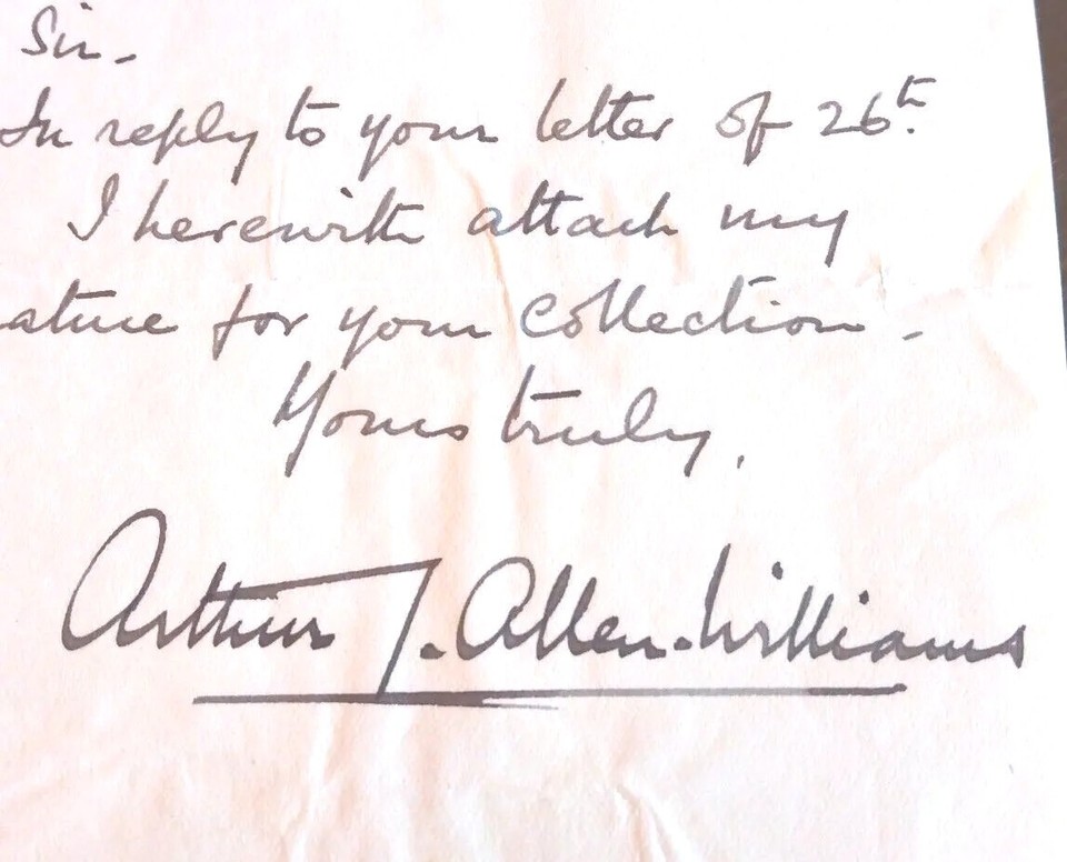 General Sir Arthur John Allen-Williams (1869-1949) Autograph - Signed ...