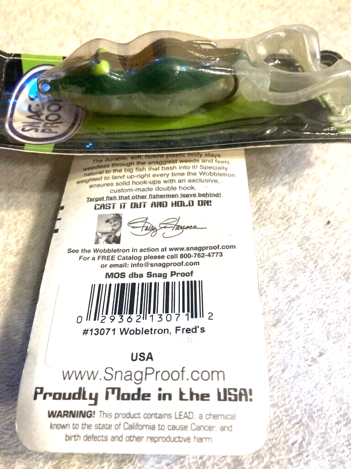 2 NEW Discontinued SNAG PROOF Lures 1/2oz WOBBLETRON FRED FROG Lot 2 ...