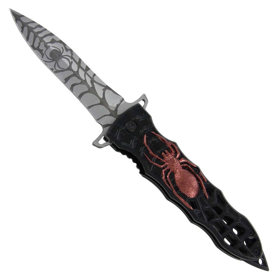 Spring Assisted Deadly Recluse Pocket Knife - Fantasy Blade with Glass ...