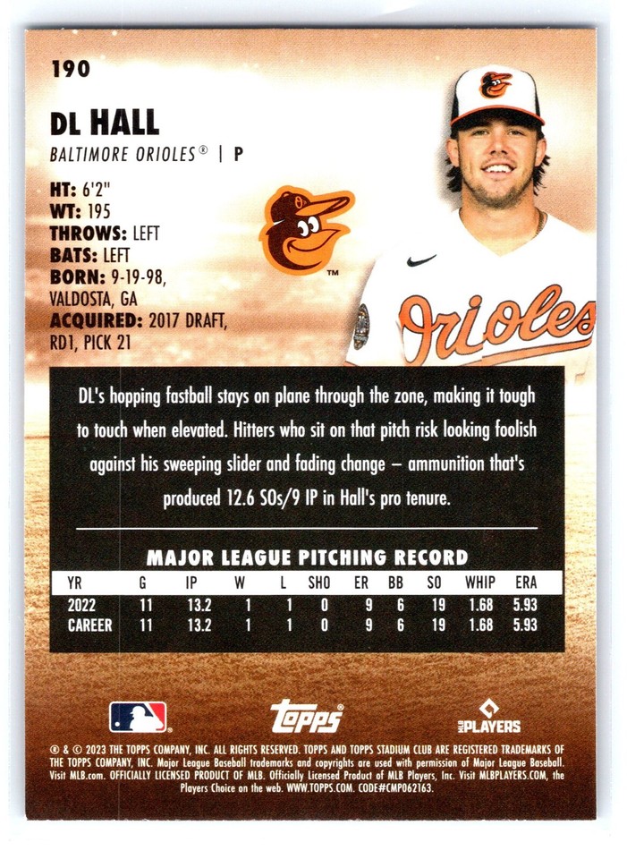 2023 Stadium Club MLB DL Hall RC Base Baltimore Orioles | eBay