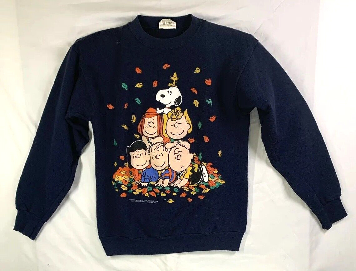 70s Peanuts Snoopy and Friends Medium Navy Blue Crewn… - Gem