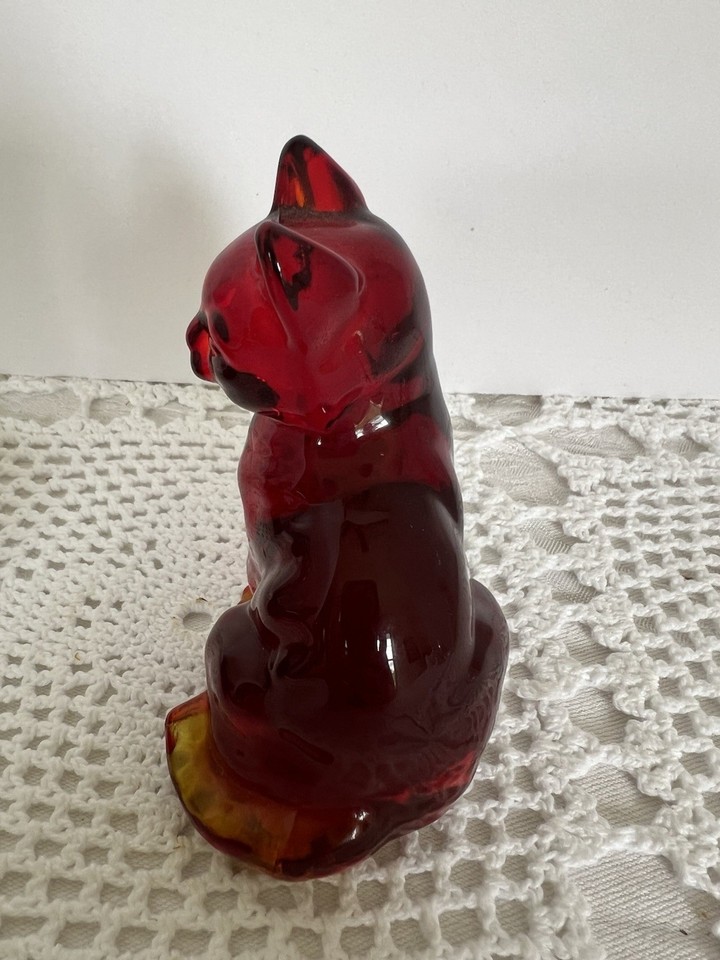 Fenton Art Glass Ruby Red Glow Amberina Sitting Cat Figurine | eBay