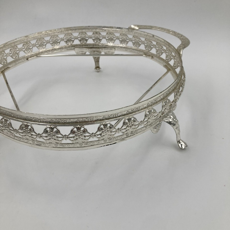 Decorative Metal And Cut Glass Serving Bowl With Handles Raised Stand ...