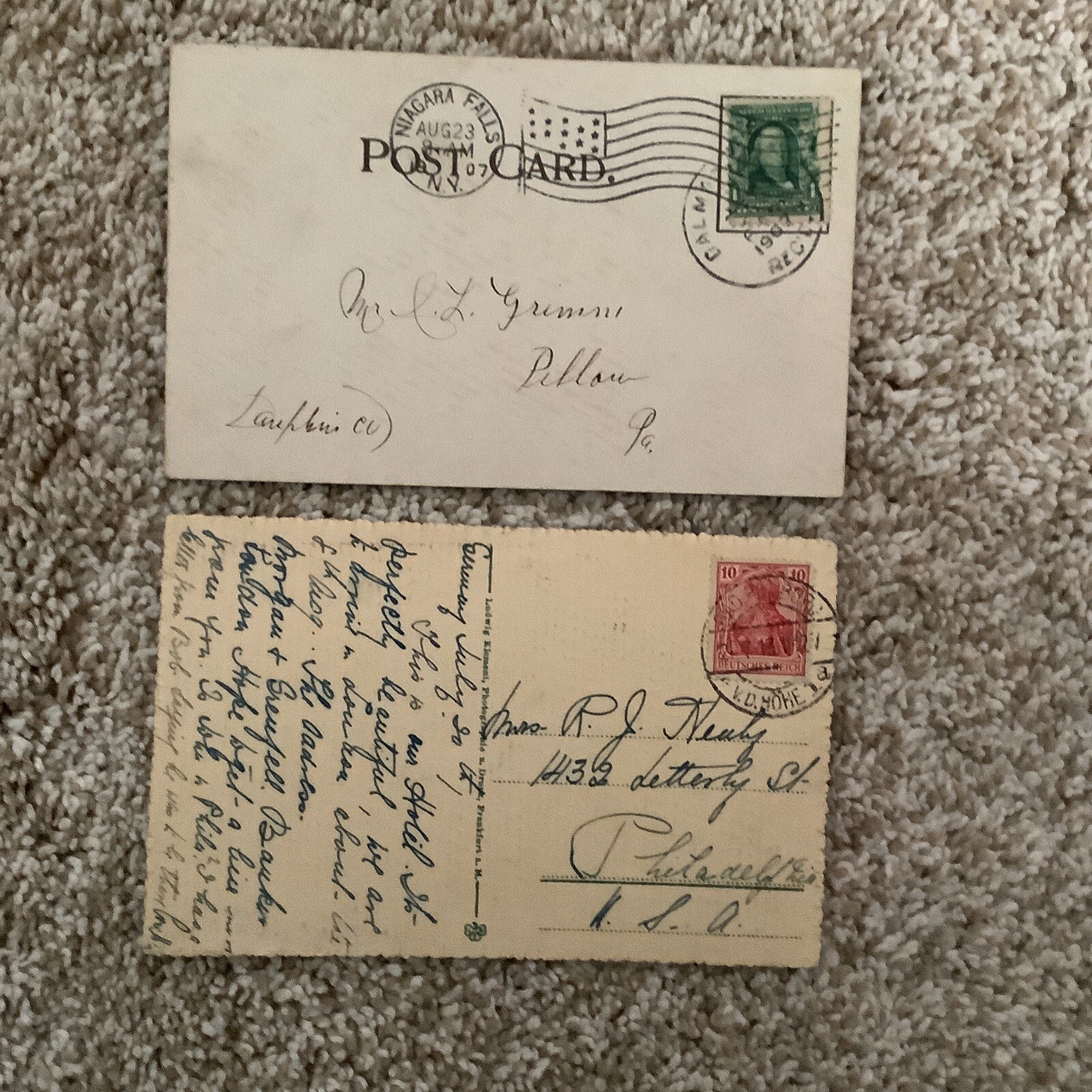 Vintage 1911, 1907 Signed Pillow, Pa And Frankfort Postcards. Overseas ...