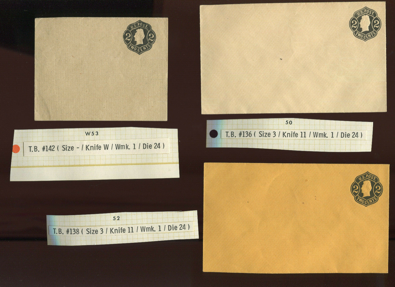 Scott U50, U52 & W53 Unused Stamped Envelopes & Wrapper Entire (W53-1 ...
