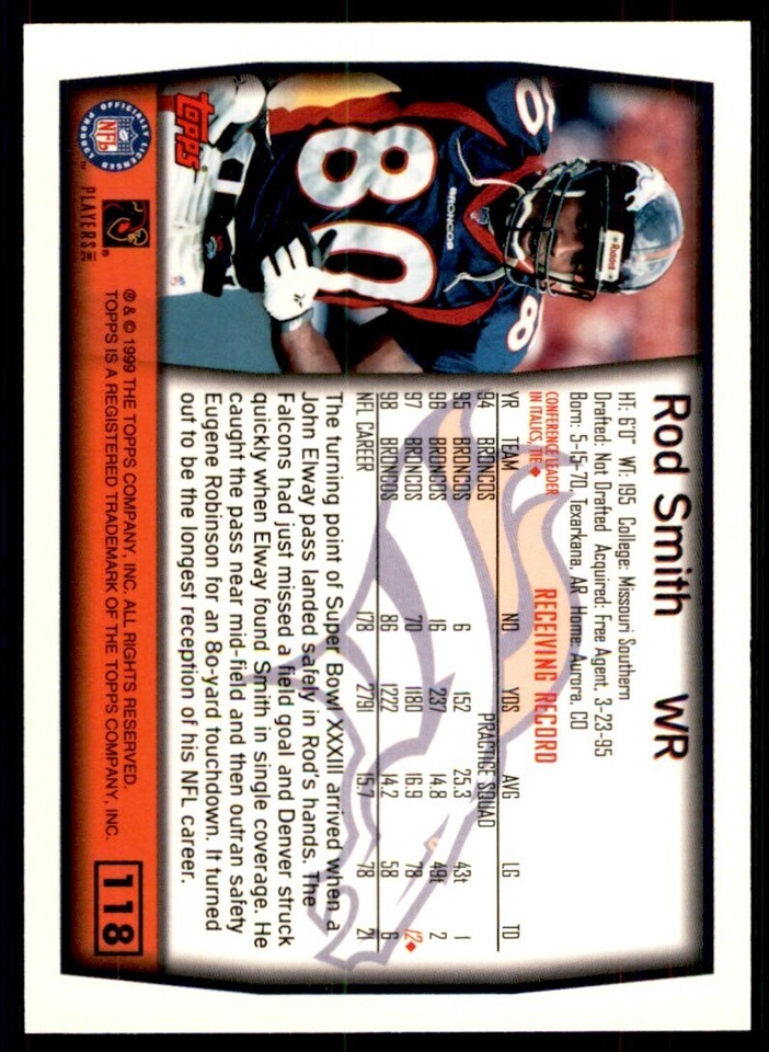 1999 Topps Rod Smith Denver Broncos #118 | eBay