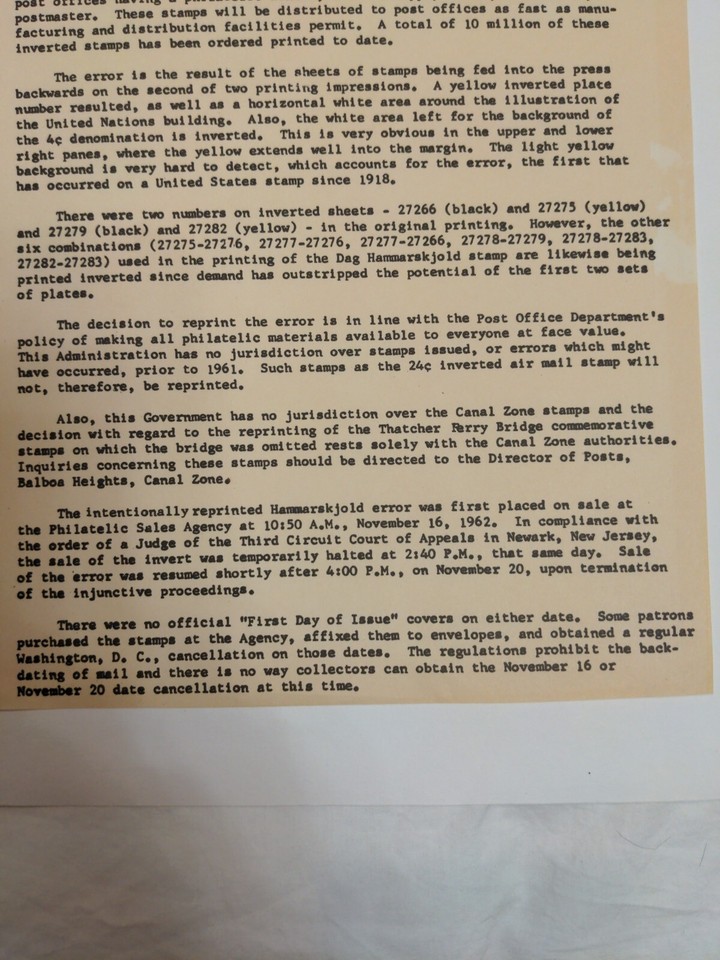 #1204 UR 27266 DAG HAMMARSKJOLD Yellow Invert Error original plate ...