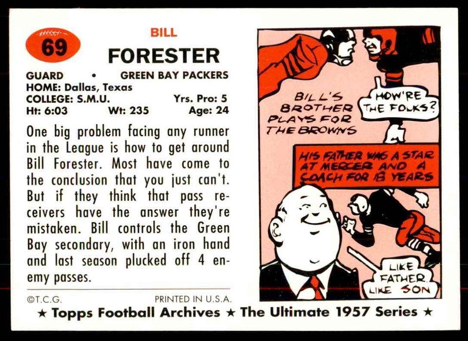 1957 TOPPS ARCHIVES BILL FORESTER GREEN BAY PACKERS #69 | eBay