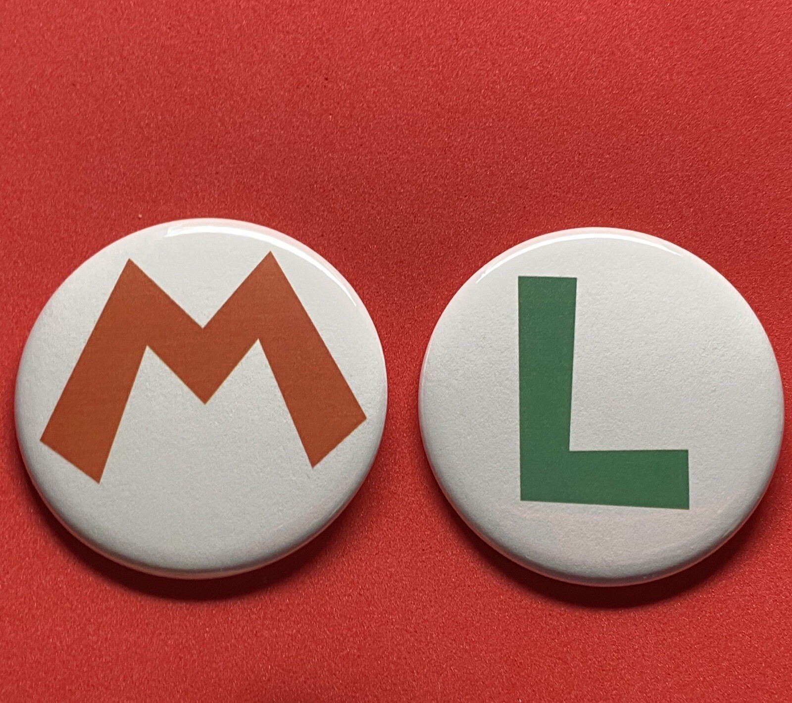 Mario & Luigi "M" and "L" Pins/Buttons FOR HAT etc 2.25 inch Super Bros ...