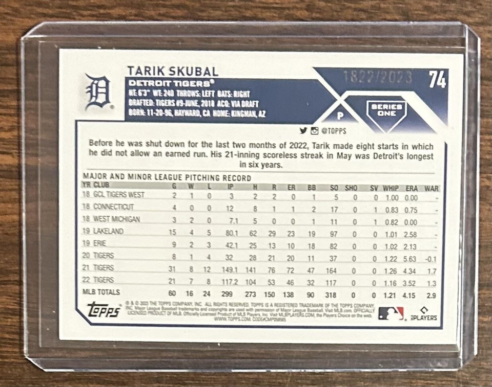 Tarik Skubal Topps #1822/2023 Gold Detroit Tigers MLB card sp | eBay