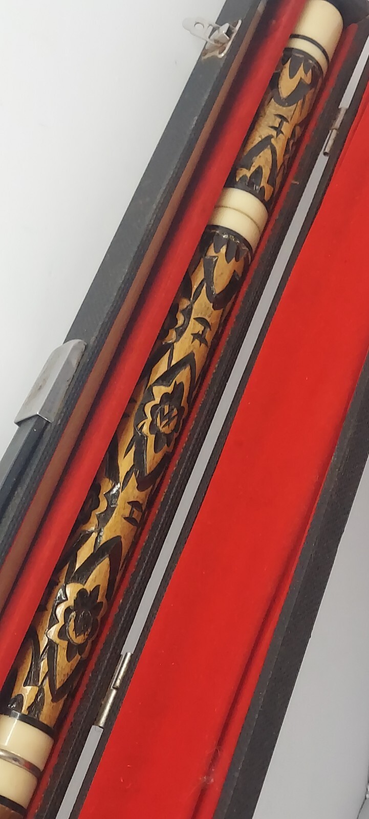 RARE Cue Billiard Vintage Pool Stick Hand Carved Inlaid With Case From ...