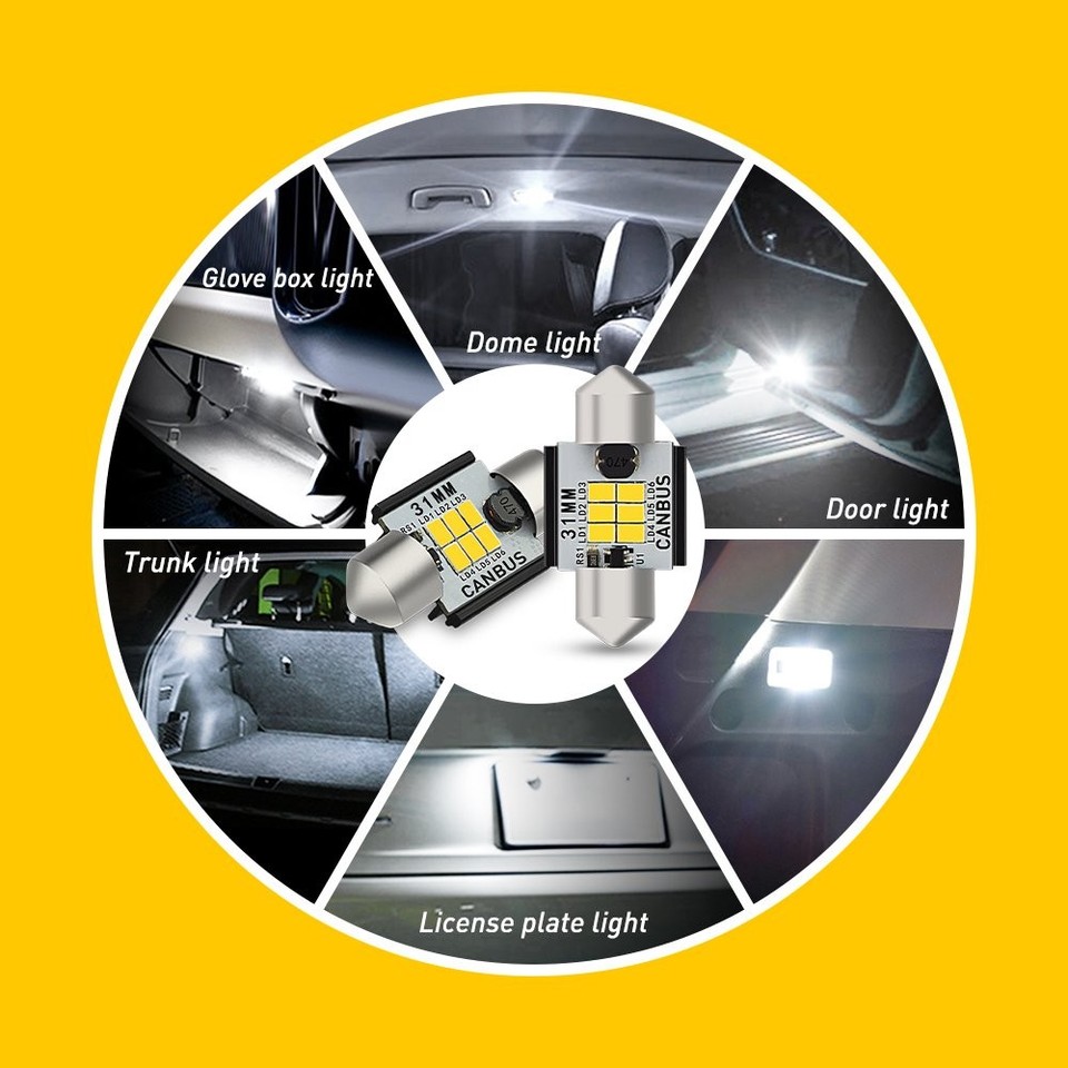 2x 31MM Bulbs LED Interior For Car Map Truck Dome Light White 3020 6 ...