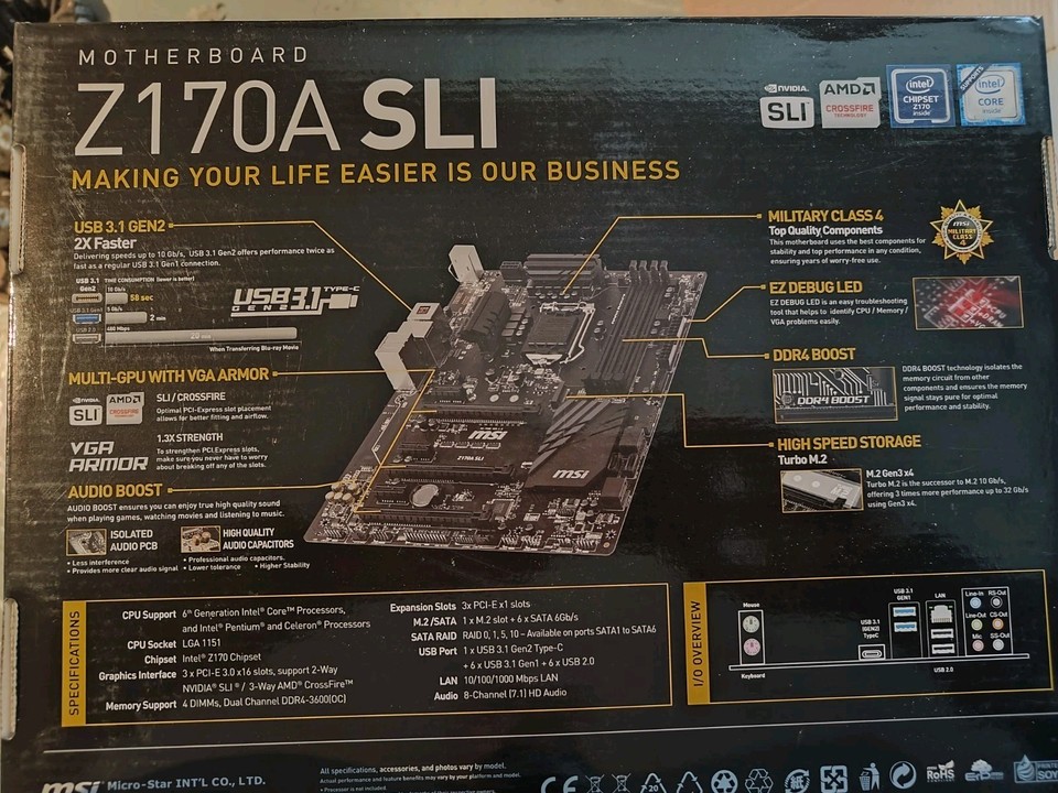 MSI Z170A SLI PLUS Motherboard LGA 1151, USB 3.1, M.2, DDR4, See ...