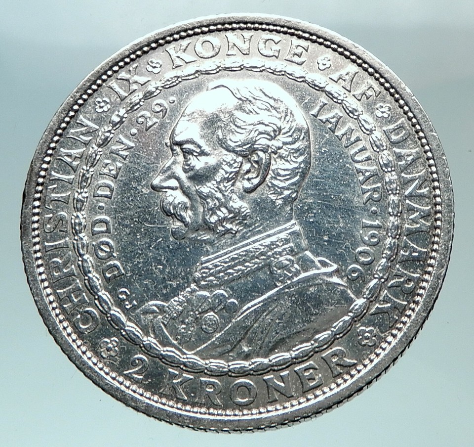 1906 DENMARK King Christian IX Frederick VIII OLD Silver 2 Kroner Coin ...