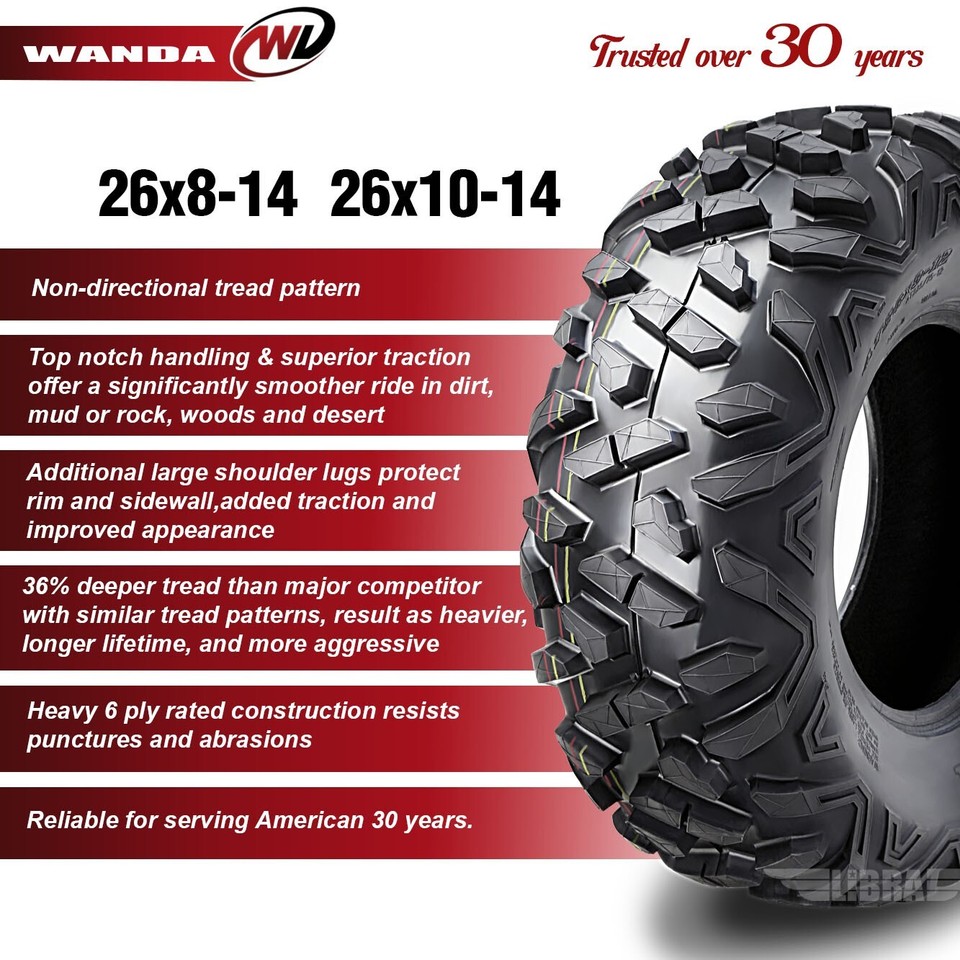 WANDA UTV ATV Tires 26x8-14 26x8x14 & 26x10-14 26x10x14 Bighorn Style ...