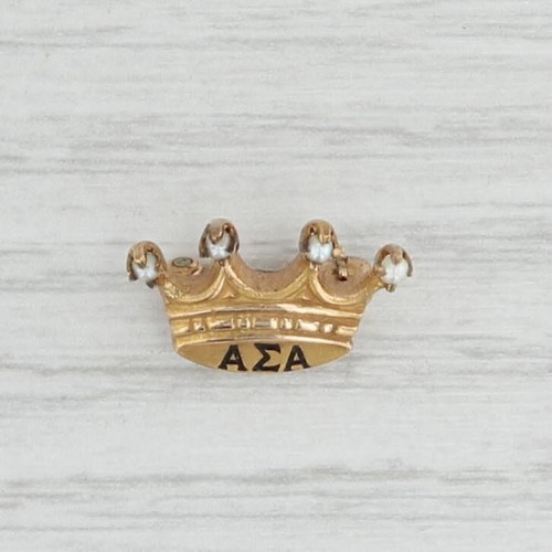 Vintage Alpha Sigma Alpha Crown Pin 10k Gold Pearls Sorority Badge | eBay