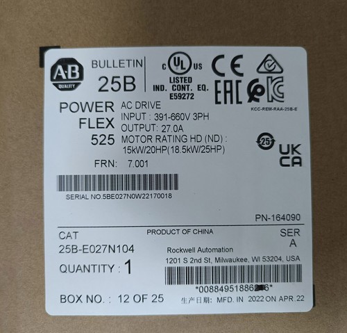 2022 AB 25B-E027N104 Allen Bradley AC VFD Variable Frequency Drive ...