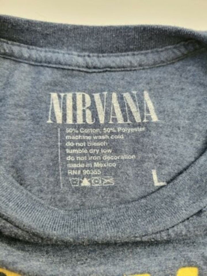 Nirvana band T-SHIRT size Large Regular Short Sleeve in Blue Smiley ...