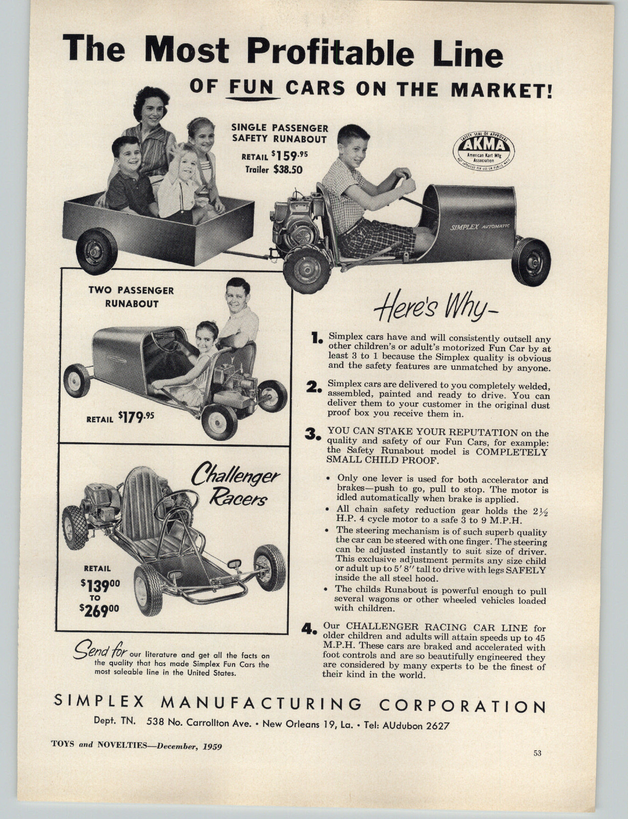 1959 PAPER AD Simplex Automatic Racing Go Cart Kart Motorized 2 ...