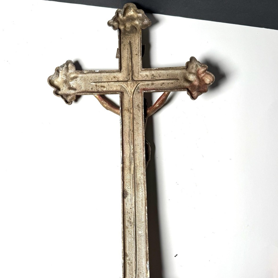 Antique cast iron Crucifix Holy Cross LARGE ornate religious Artifact ...