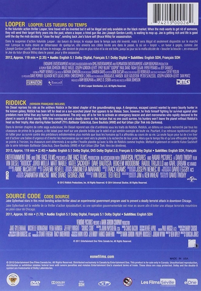 Looper / Riddick / Source Code (DVD) | eBay