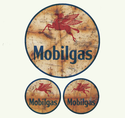 Rusty Mobilgas Mobil Gas Oil Vintage Vinyl Decal Sticker 3 for 1 ...