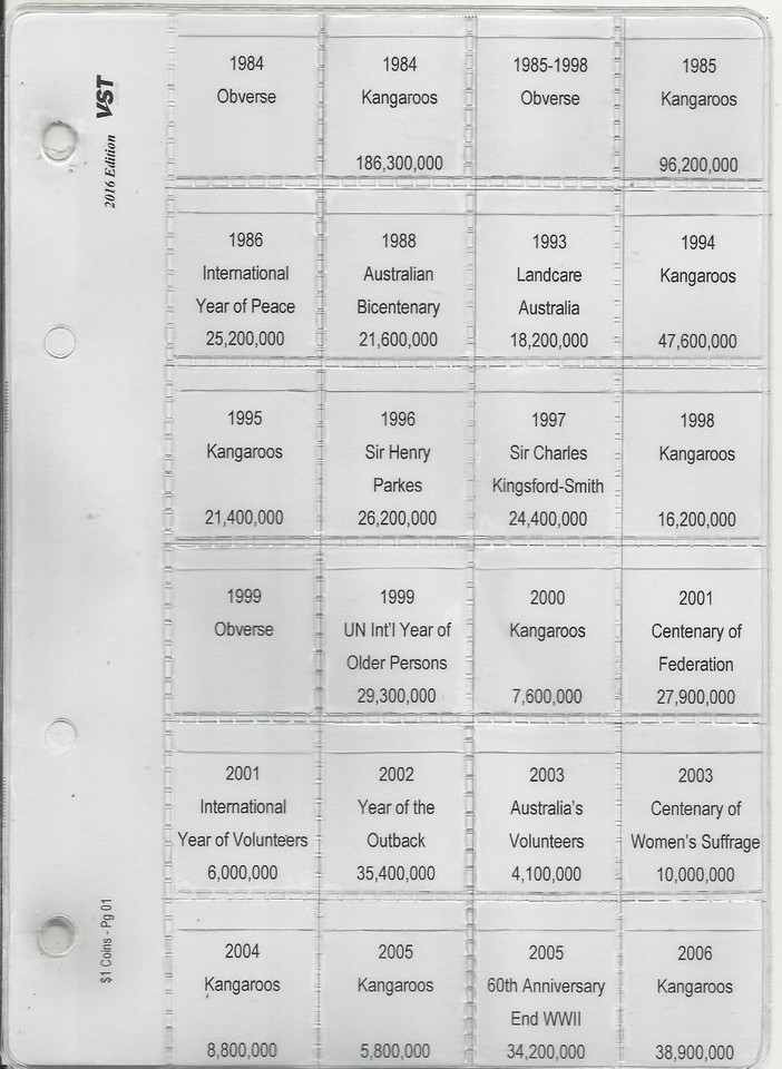 VST AUSTRALIAN COIN ALBUM - Set 5 - Small, 20c, 50c, $1, $2 MINTAGES ...