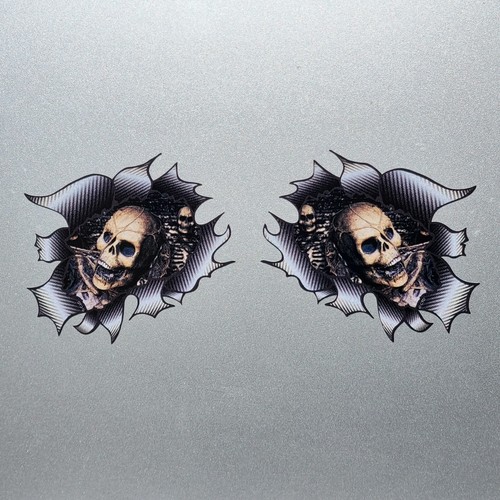 2x Small Gothic Skull Skeleton Ripped Carbon Fibre Vinyl Sticker Decal ...