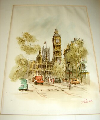 Vintage LeBrun Framed Aquatint Hand Colored Print Big Ben London City ...