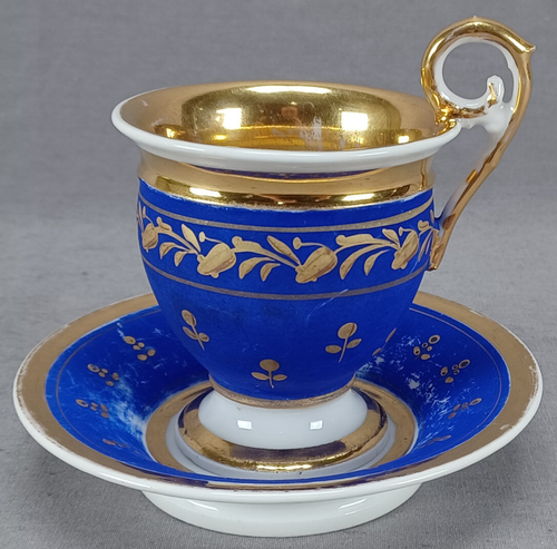 Old Paris Porcelain Gold Floral & Matte Blue Empire Form Cup & Saucer ...