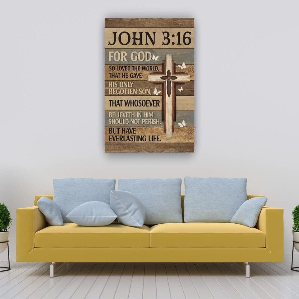 For God So Loved The World Wall Art John 3 16 Bible Verse Poster Decor ...