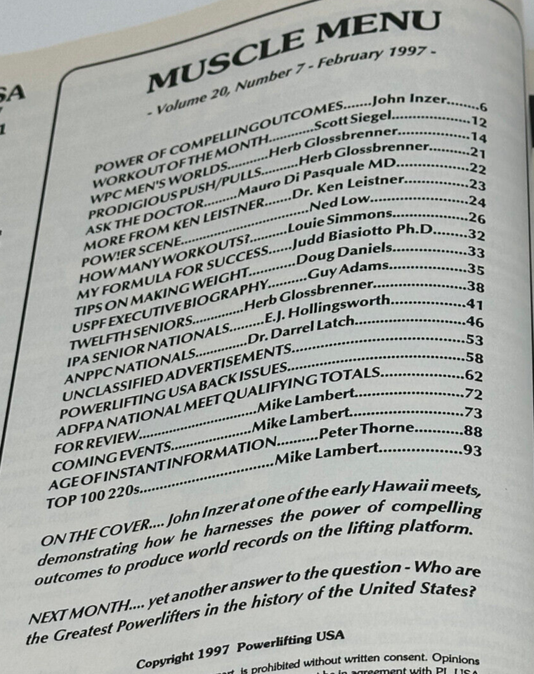 Powerlifting USA Magazine Feb 1997 Vol 20 Issue 7 John Inzer Hawaii ...