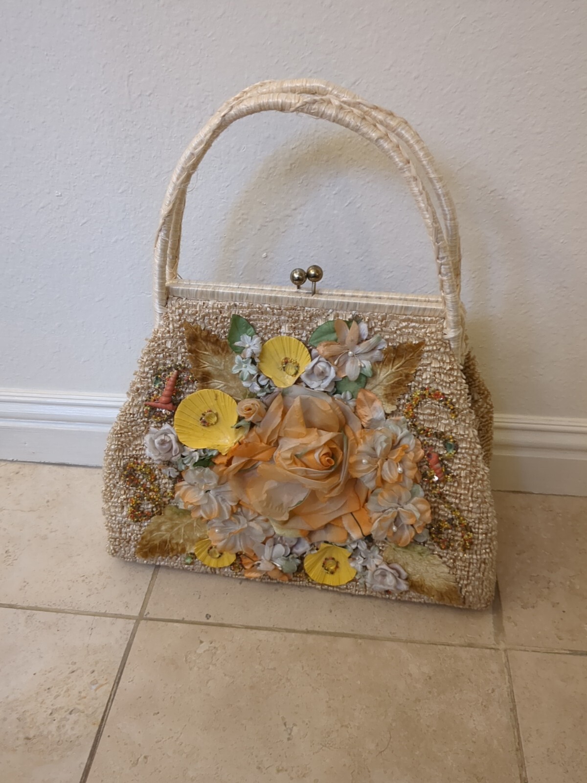 Antique Straw Flower Purse - Gem