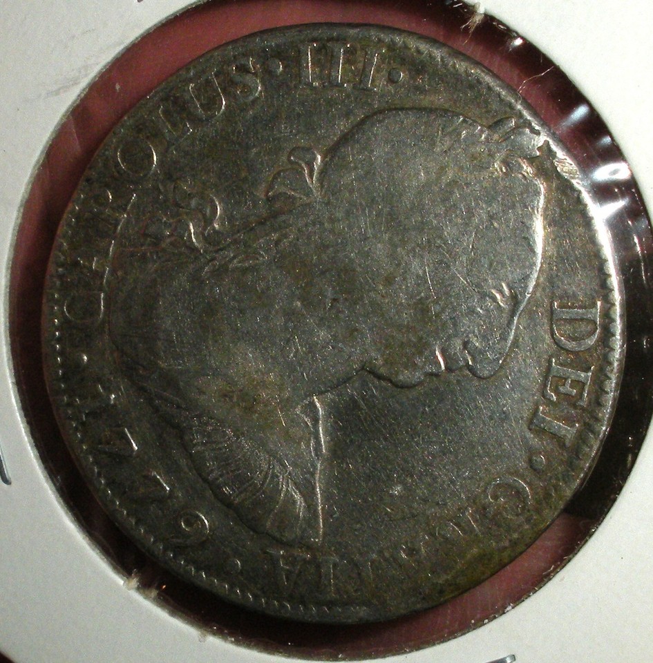 1779 REVOLUTIONARY WAR .900 SILVER CAROLUS III SILVER 8 REALE COIN vafo ...