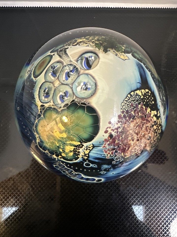 Josh Simpson Paperweight Art Glass Inhabited Planet 1989 Signed Ocean ...