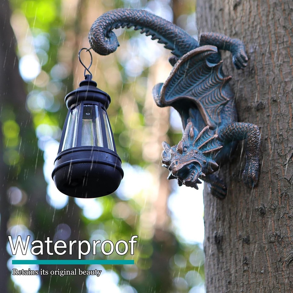 Solar Dragon Tree Hugger Statue Wall Decor - Whimsical Garden Statue ...