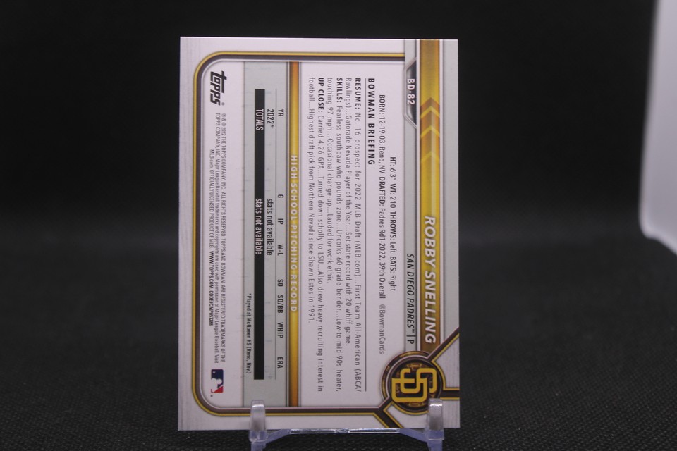 Robby Snelling #BD-82 2022 Bowman Draft San Diego Padres | eBay