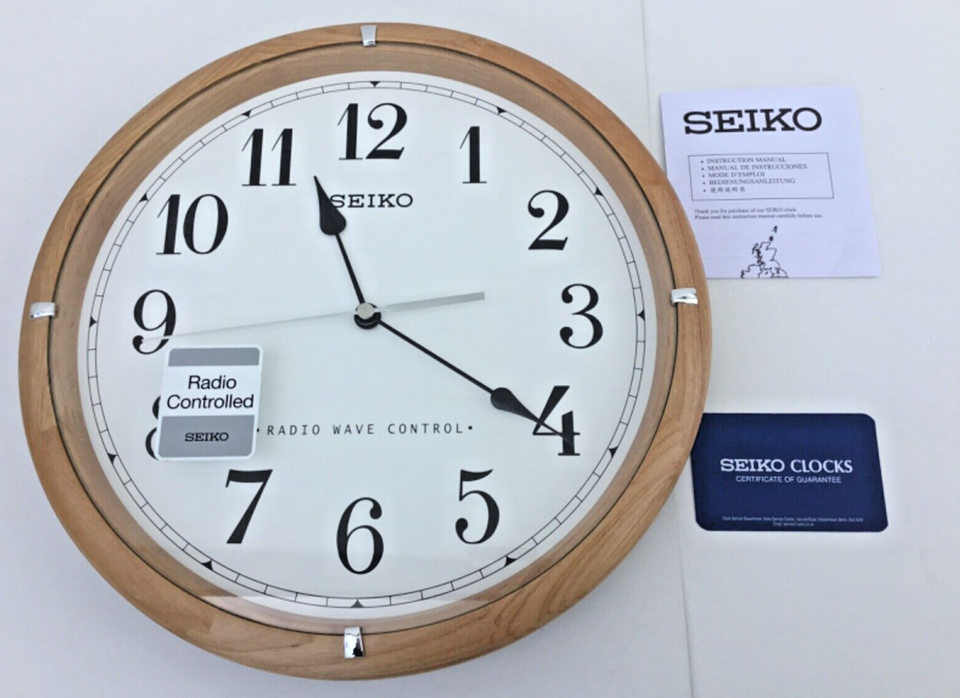 Seiko Radio Controlled Round Wooden Battery Wall Clock QXR303Z - NO BOX ...
