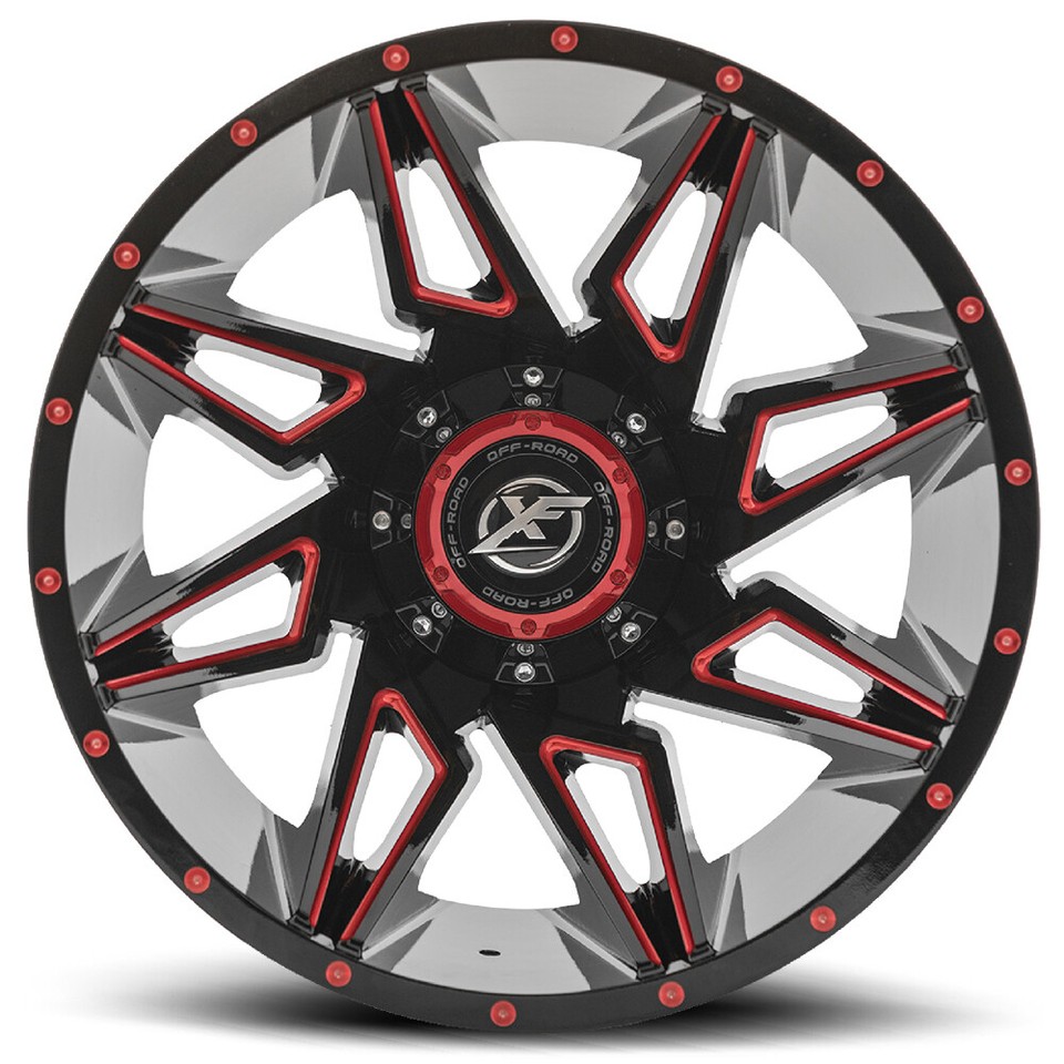 Set 4 20" XF Off-Road XF-218 Gloss Black Red Milled 20x10 6x135 6x5.5 ...