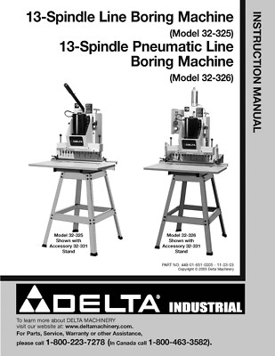 Delta 13-Spindle Line Boring Machine 32-325 32-326 Instruction Manual ...