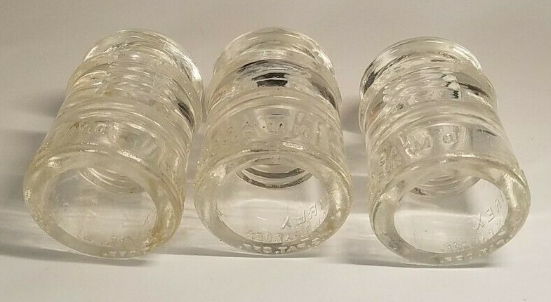 Vintage Corning Pyrex Glass Insulator CD 128 Lot of 3 Clear 4" tall 2 3 ...