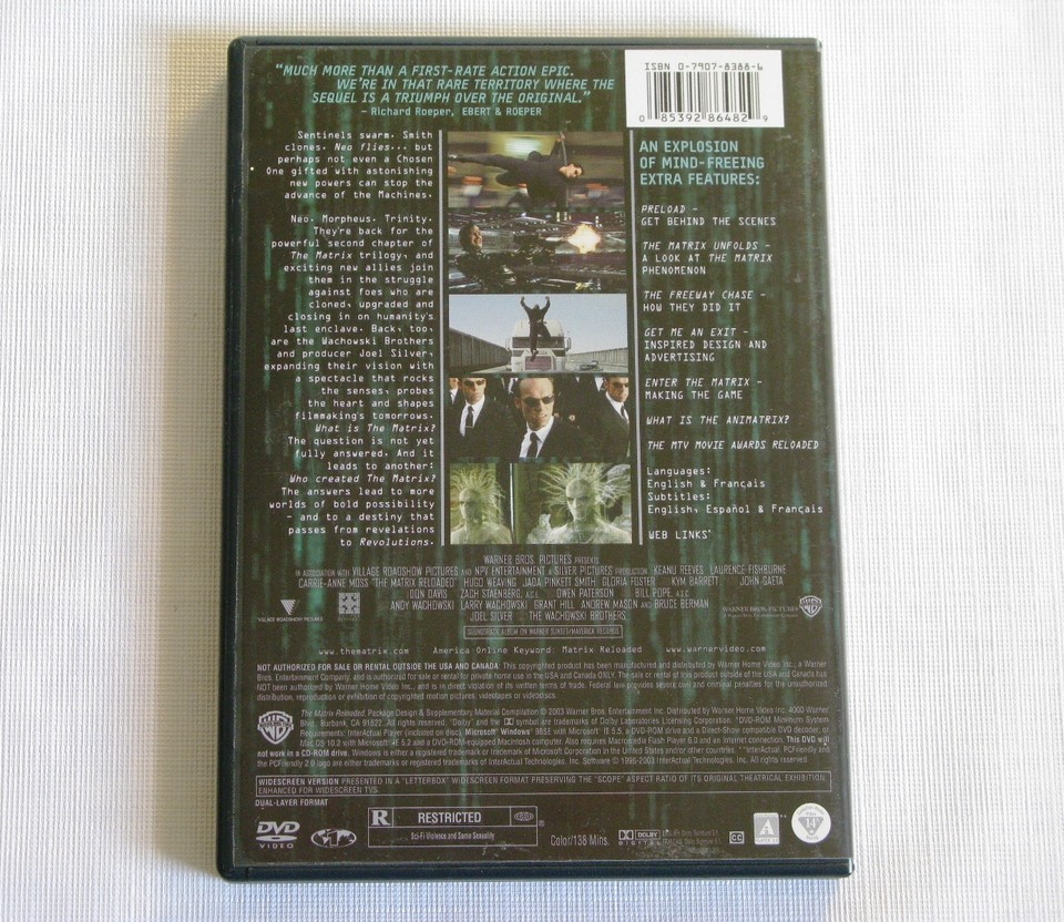 The Matrix Reloaded (DVD, 2003, 2-Disc Set, Widescreen) 85392864829| eBay